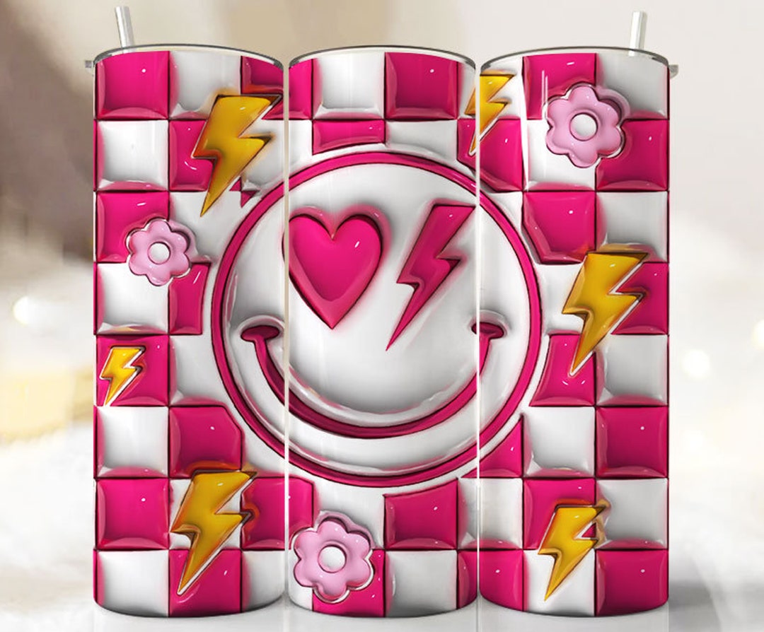 3D Retro Groovy Smiley Inflated Tumbler Wrap, 3D Smile Face Puffy ...