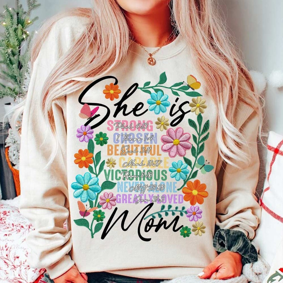She is Mom PNG, Retro Mother Daisy, Blessed Mom Png, Embroidered Floral ...