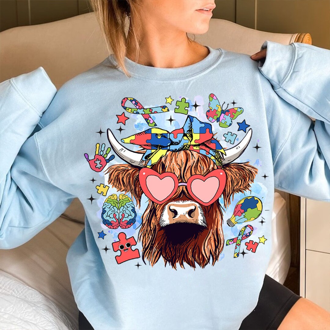 Autism Highland Cow Png, Highland Cow Autism Puzzle Png, Autism ...