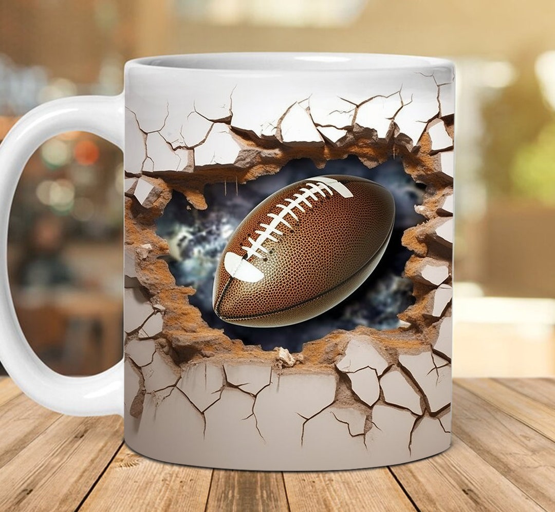 3D American Football Mug Wrap, 3D American Football Crack Hole 11oz ...