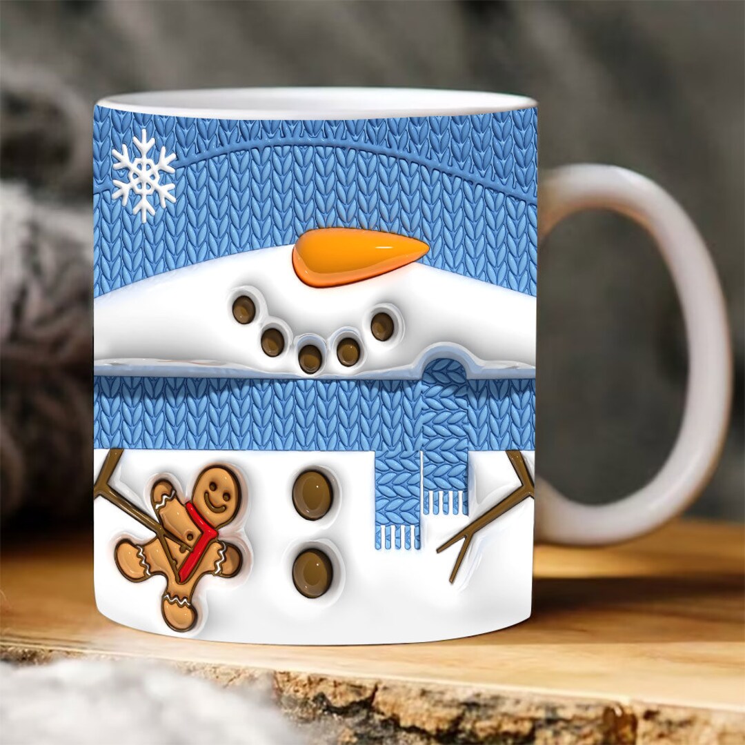 3D Inflated Snowman Mug Wrap, Cute Snowman Mug, Winter Mug, 3D Let It ...