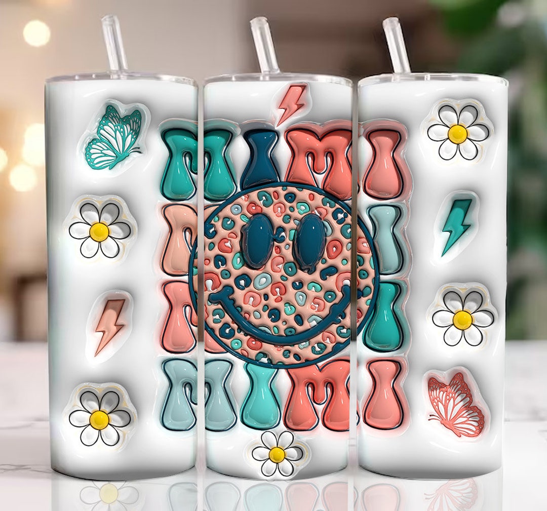 3D Retro Groovy Mimi Inflated Tumbler Wrap, 3D Smile Face Puffy Tumbler ...