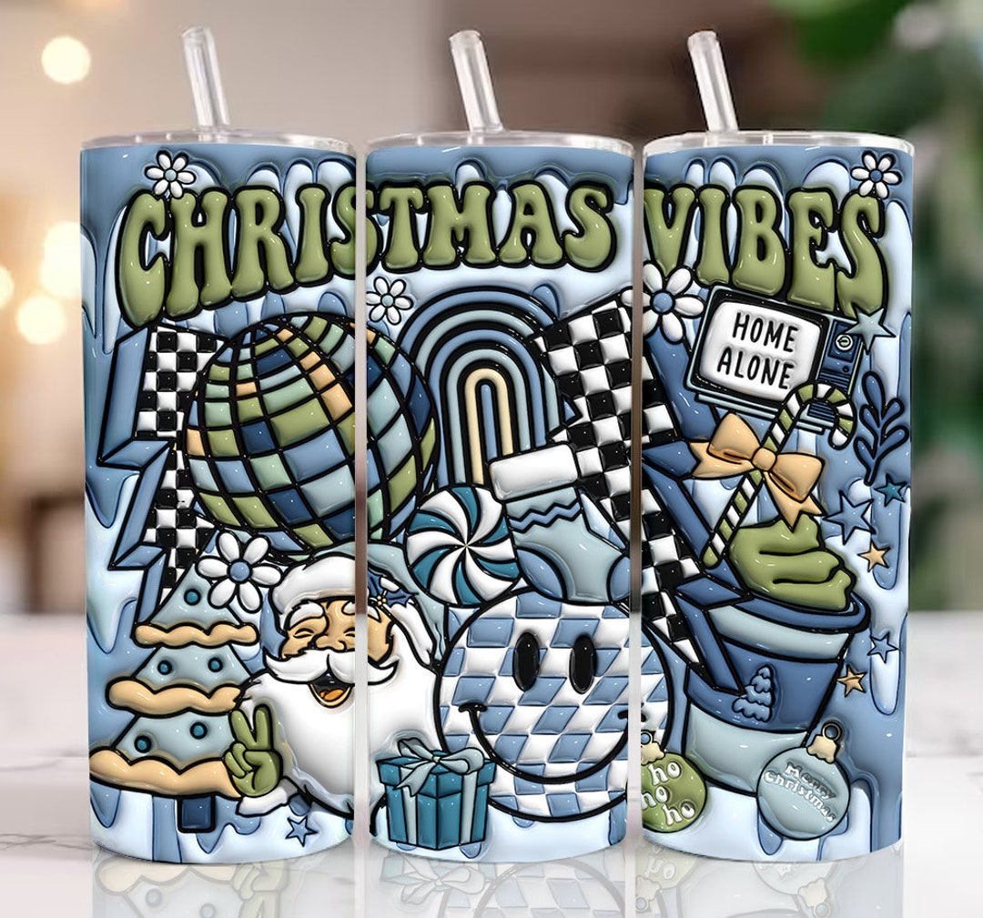 3D Christmas Vibes Inflated Tumbler Wrap, 3D Puff Santa Claus 20oz ...