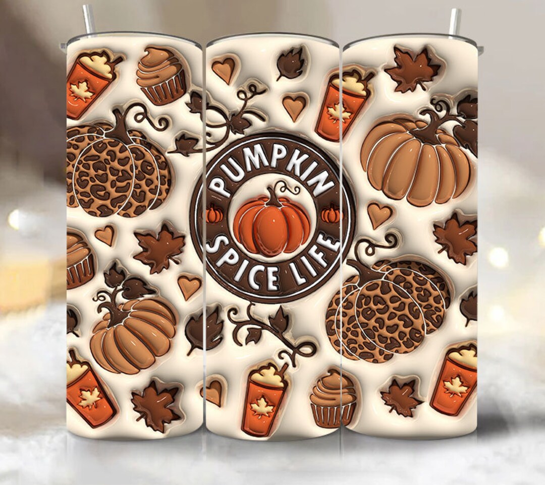3D Pumpkin Spice Life Coffee Inflated Tumbler Wrap, 3D Fall Coffee ...