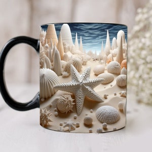 3D Seashells Beach Mug, 3D Summer Beach Mug, 3D White Starfish Mug ...