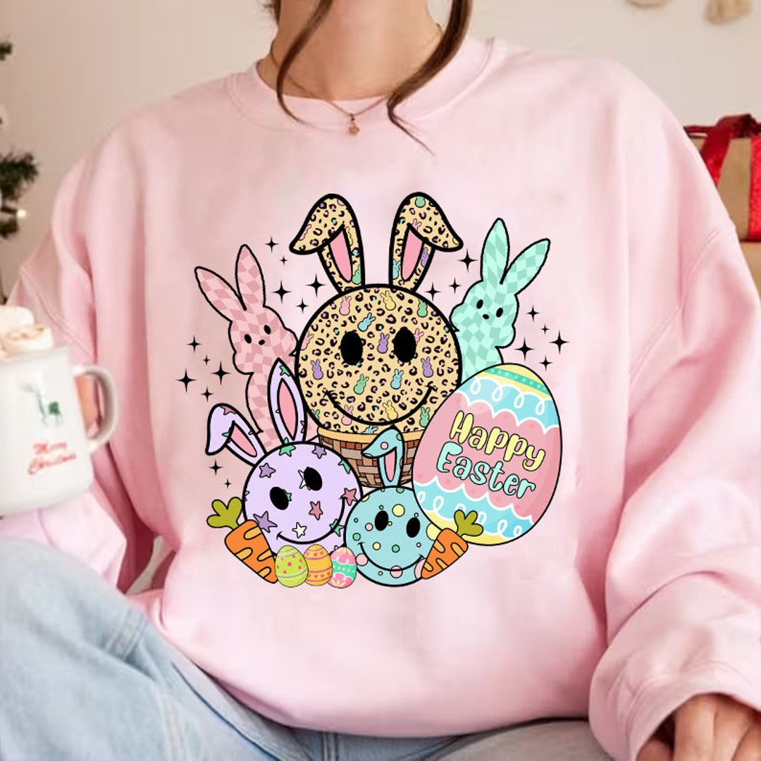 Easter Vibes Retro Png, Easter Bunny Png, Leopard Smiley Bunny Png ...