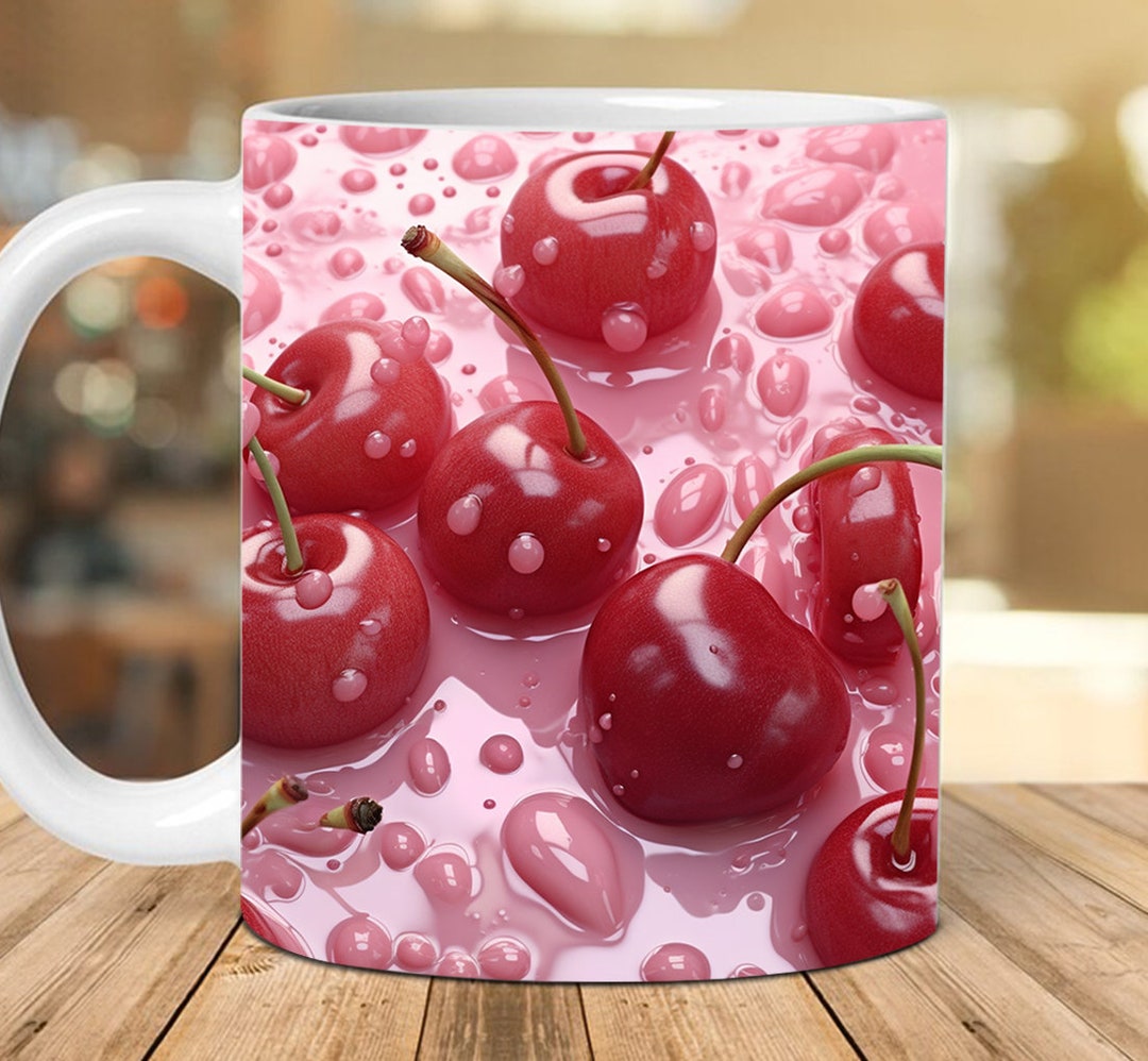 3D Cherry Mug Wrap , 3D Fruit Mug, 3D Mug Design, Summer Mug PNG, 3D ...
