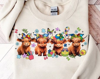 Be Kind Highland Cow Png, Sublimation Design Download, Autism Awareness ...