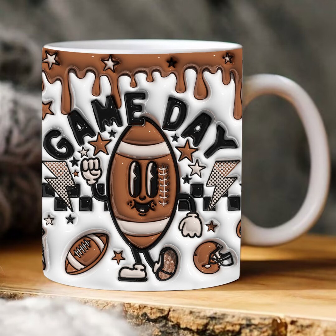 3D American Football Inflated Mug Wrap Design Bundle, 3D Puff Sport Mug ...