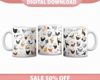 Colorful Chickens Stained Glass Mug Wrap Farm Animals Mug - Etsy