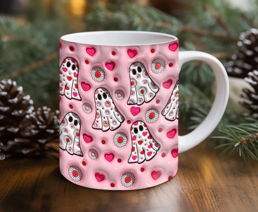 3D Heart Ghost Spooky Valentine's Day Inflated Mug Wrap, Valentine ...