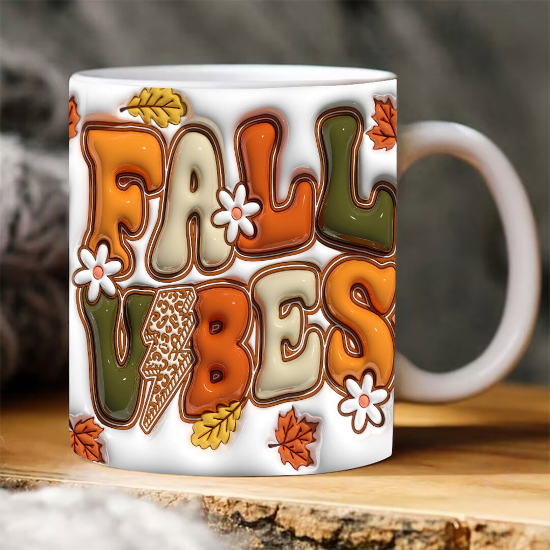Inflated Sprinkle Fall Vibes Mug, 3D Fall Flowers Mug, 3D Fall Leaf Mug ...