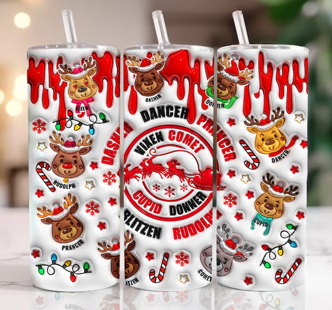 Dasher Dancer Prancer Inflated 3D 20oz Skinny Tumbler PNG, Christmas ...