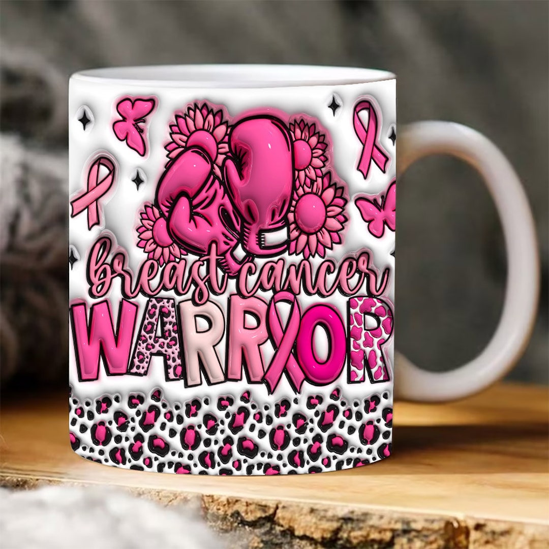 3D Breast Cancer Warrior Inflated Mug Wrap, Boxing Gloves Puff Mug ...