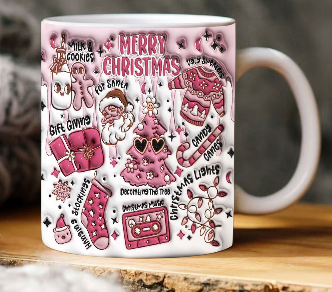 3D Inflated Merry Christmas Mug Wrap, Christmas 11oz 15oz Mug Design ...