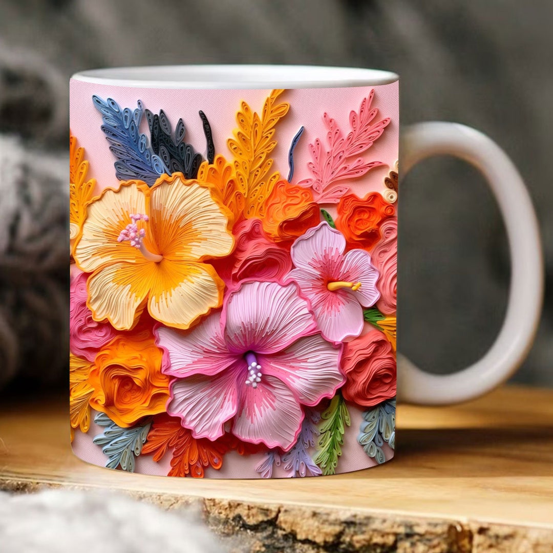 3D Hibiscus Flowers Mug 3D Summer Flowers Mug 3D Mug Design - Etsy