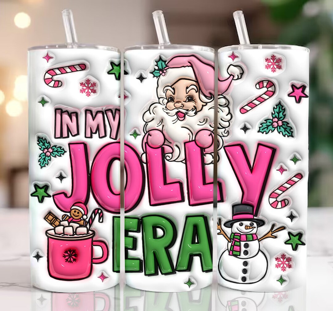 3D in My Jolly Era Inflated Tumbler Wrap, Pink Christmas Puffy Tumbler ...