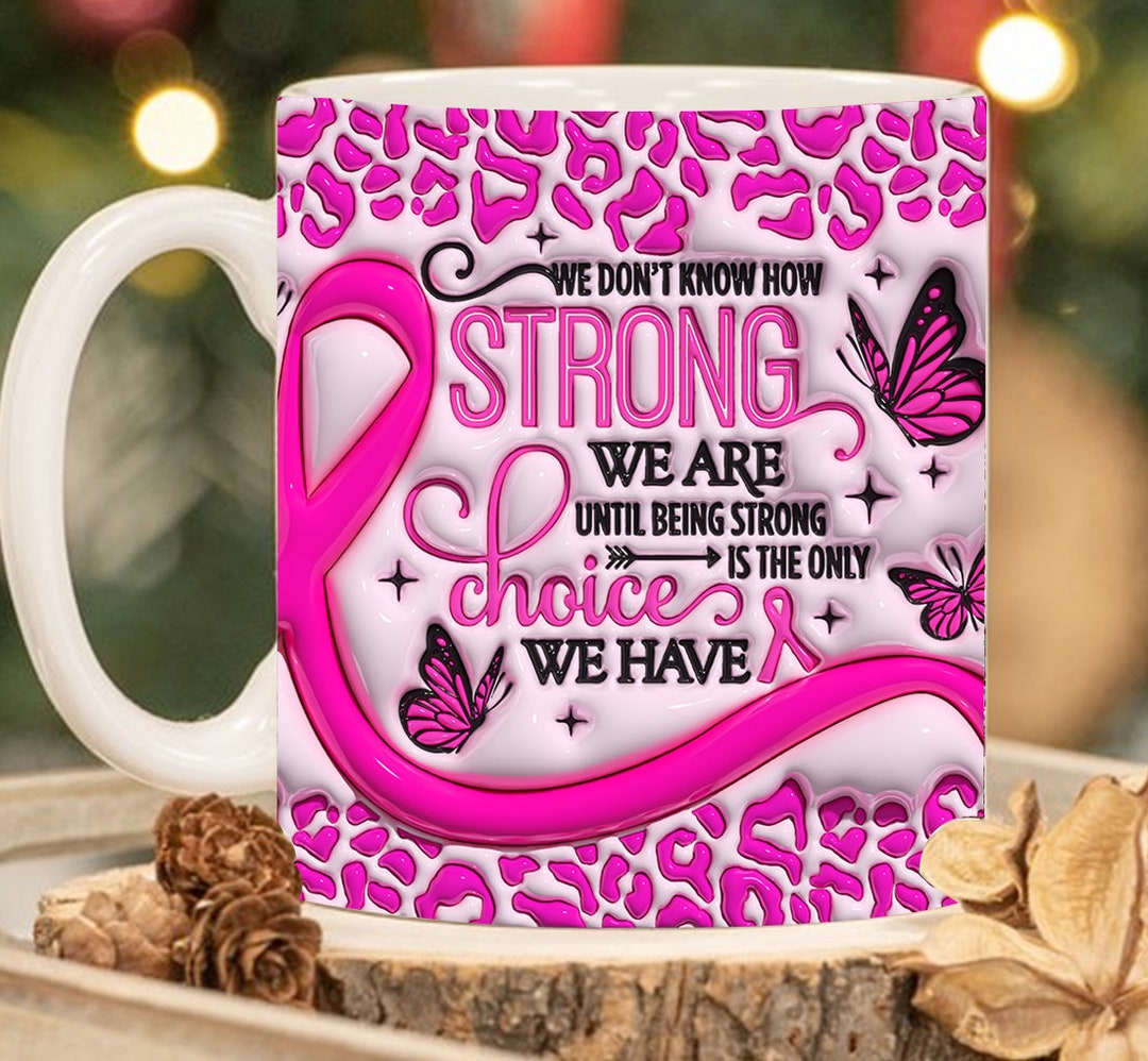 3D Breast Cancer Awareness Inflated Mug Wrap, Pink Leopard Mug PNG, 3D ...