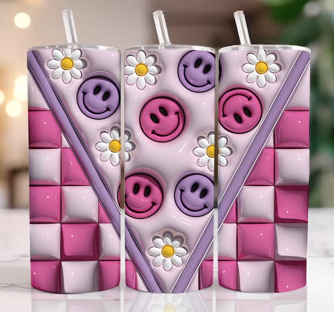 Inflated Sprinkle Smile Faces Tumbler Wrap Png 3D Tumbler Design Skinny ...