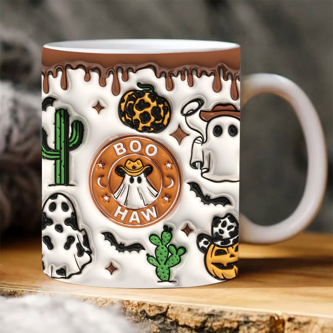 3D Boo Haw Western Ghost Inflated Mug Wrap 3D Pumpkin Spice - Etsy