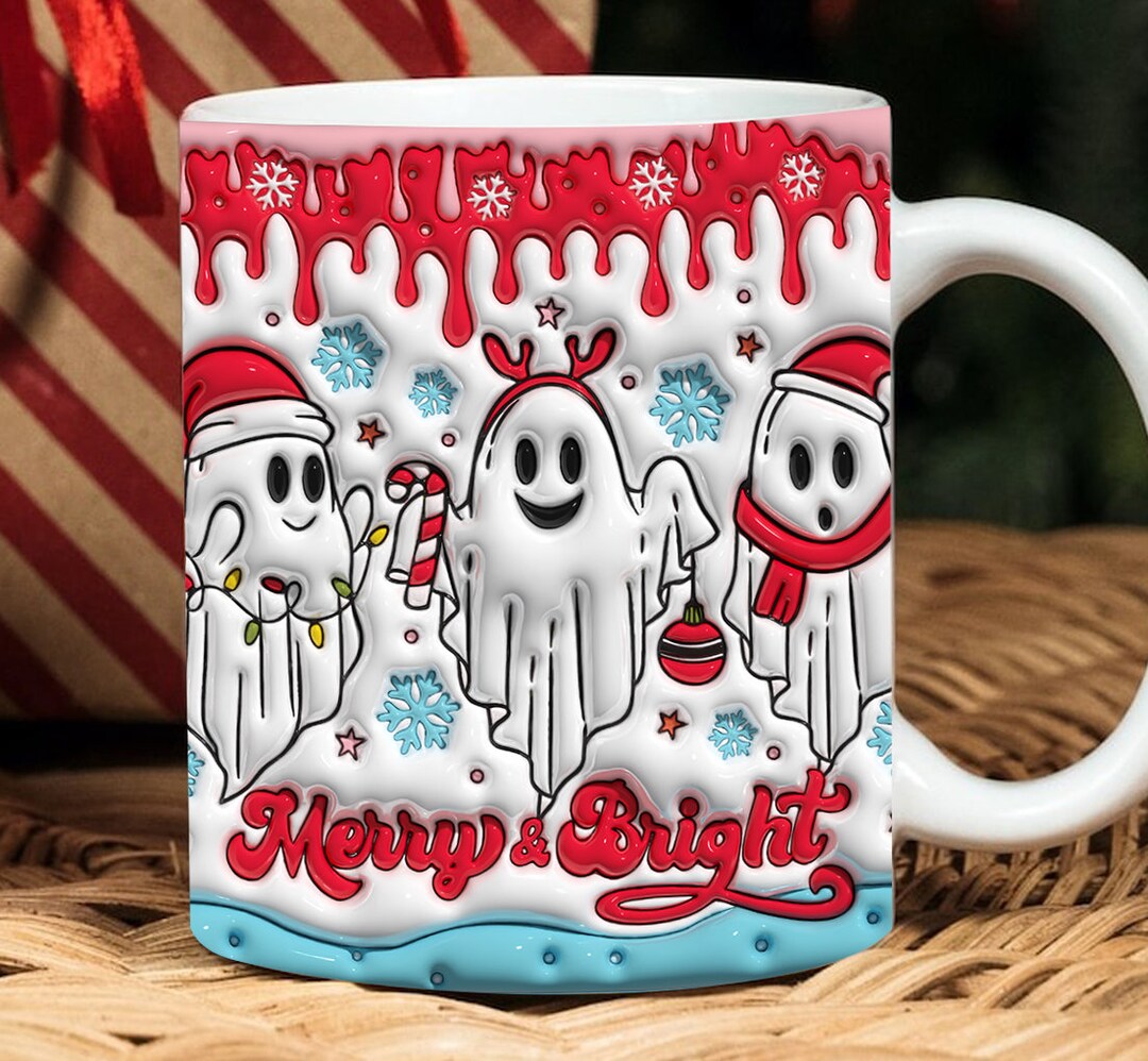 3D Cute Christmas Ghosts Inflated Mug Wrap, Merry and Fright, Funny ...