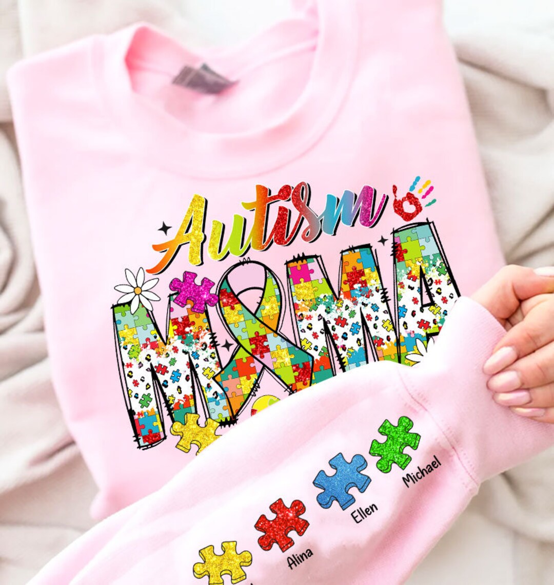 Autism Mom Embroidery PNG, Autism Mom Faux Sequin Png, Autism Faux ...