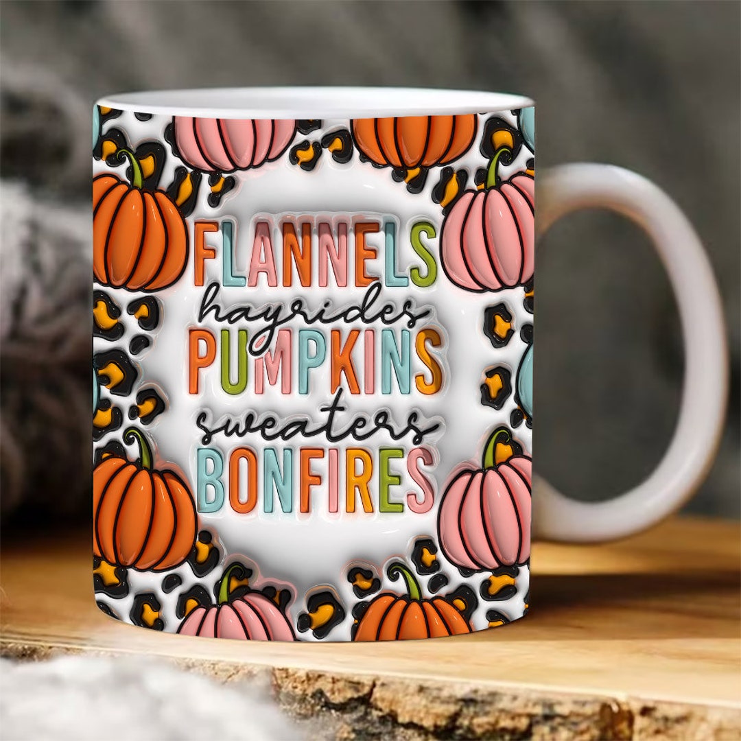3D Flannels Pumpkins Bonfire Inflated Mug Wrap 3D Fall - Etsy