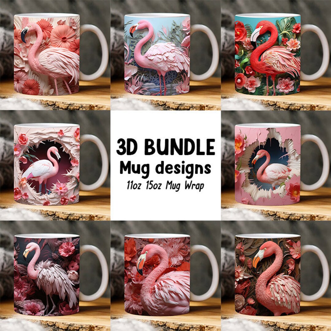 5 3D Flamingo Mug Wrap Bundle 3D Flamingo Mug Design 11oz - Etsy