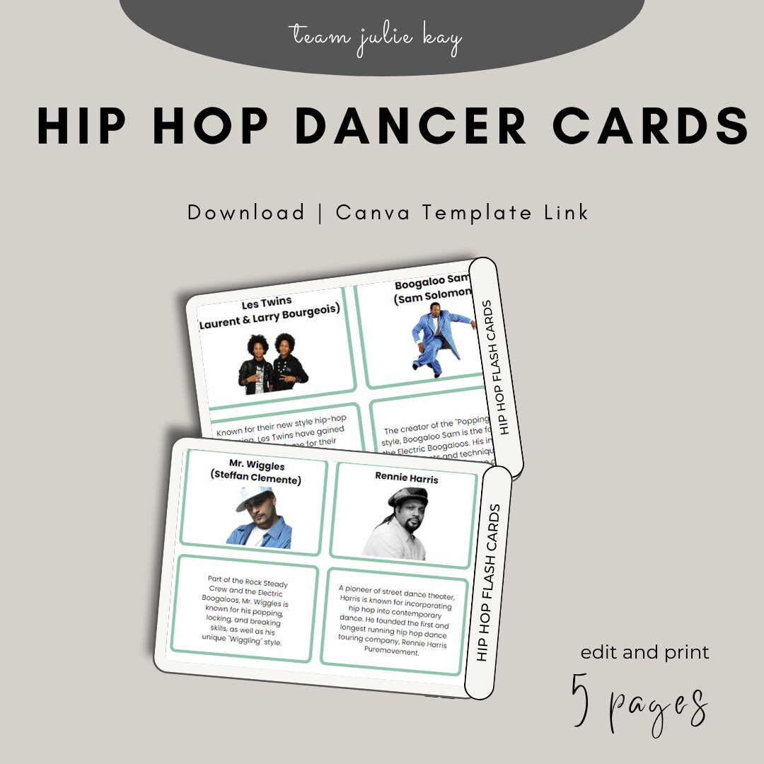 Hip Hop Dancer Flash Cards Canva Link Download Kids Hiphop Classes - Etsy