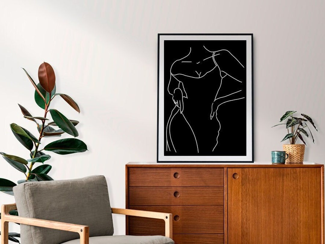 Beautiful Woman in Dress Fine Line Art Print Female Figures Woman Wall ...