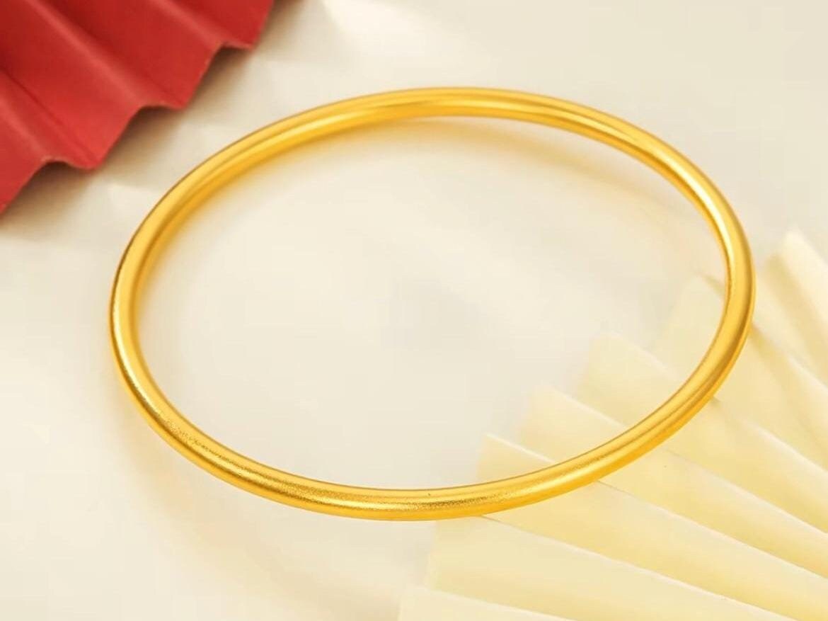 24K 999 Solid Gold Bangle Bracelet. Handmade. Gift for Men Women. Christmas. Thanksgiving. Minimalist. Customizable. Gemstones. Holiday Gift