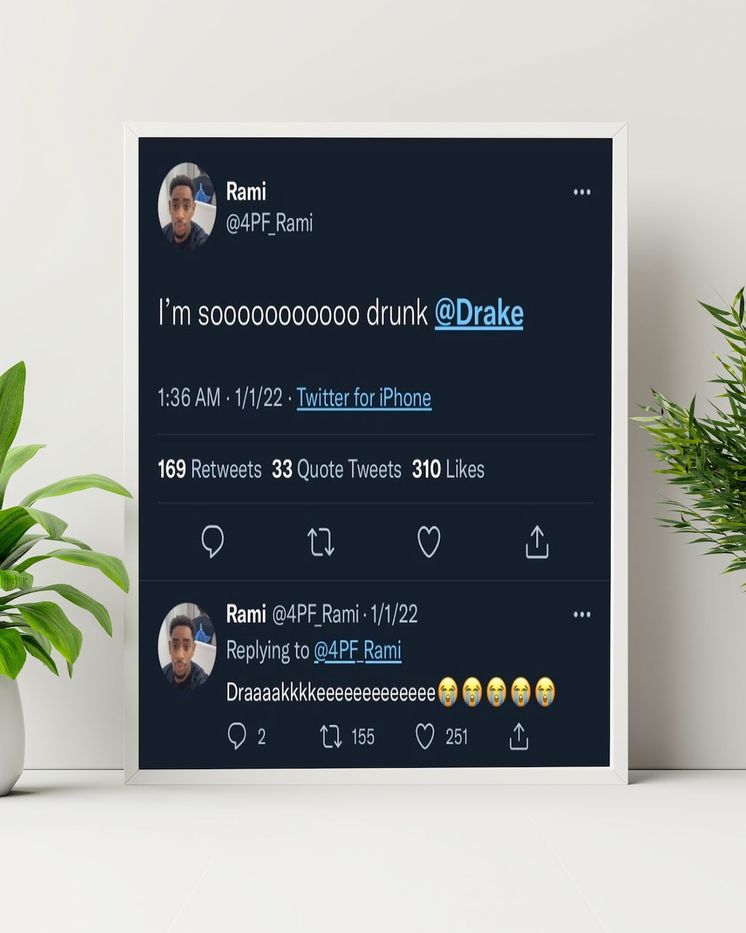 Drake Hilarious Social Media Art Print I'm so Drunk Tweet Viral Twitter ...