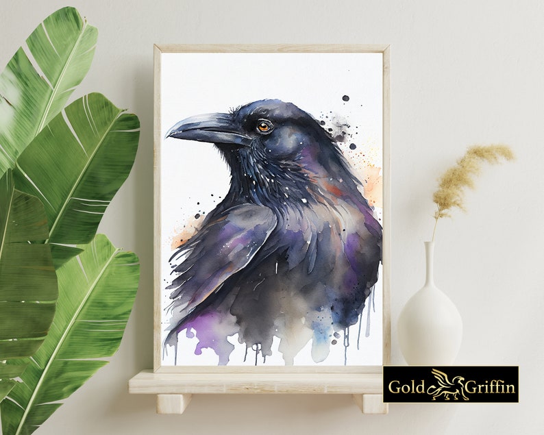 Printable Black Raven Art Print Watercolor Black Raven Wall - Etsy