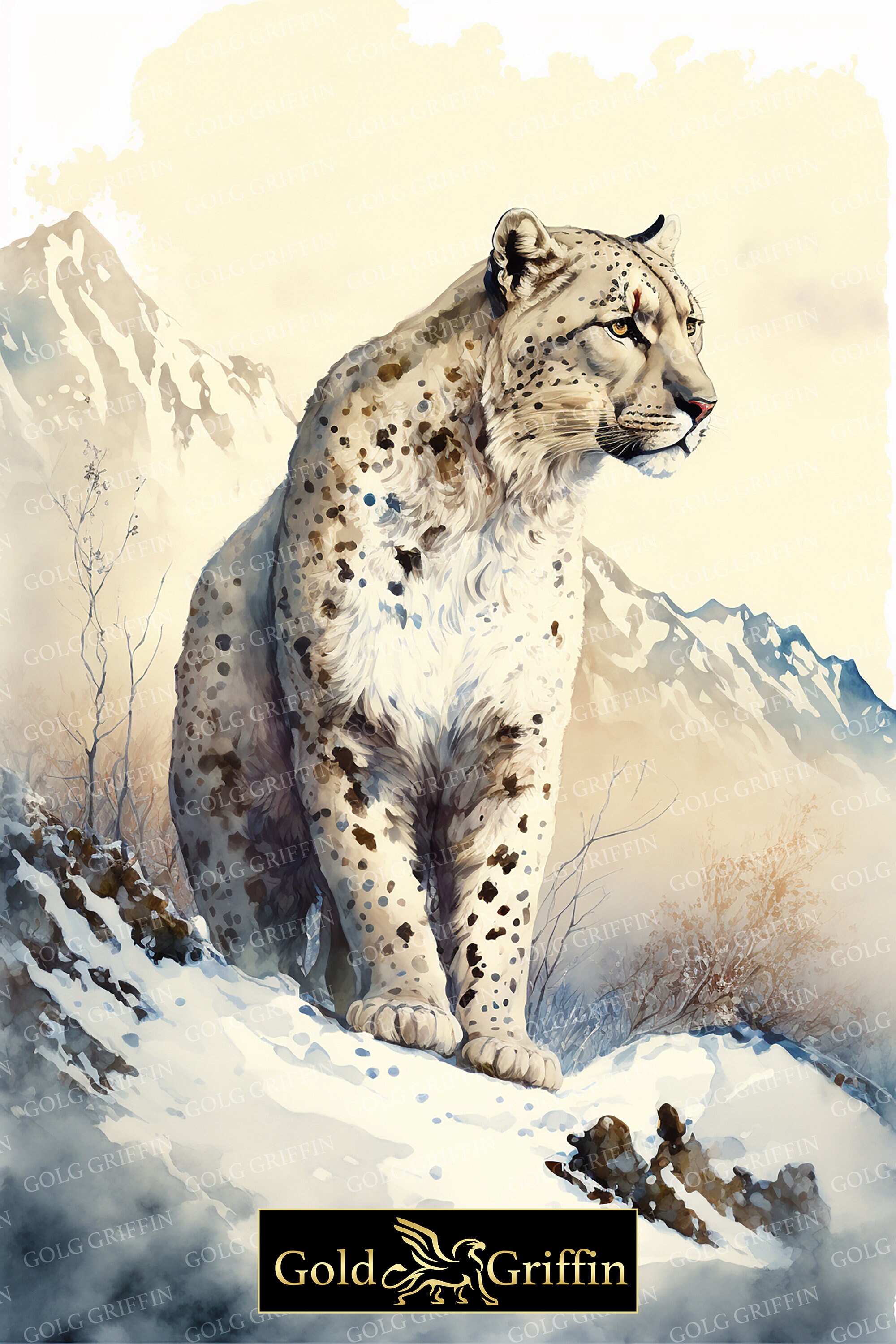 Snow Panther Art, Snow Panther Watercolor Painting Print, Printable ...