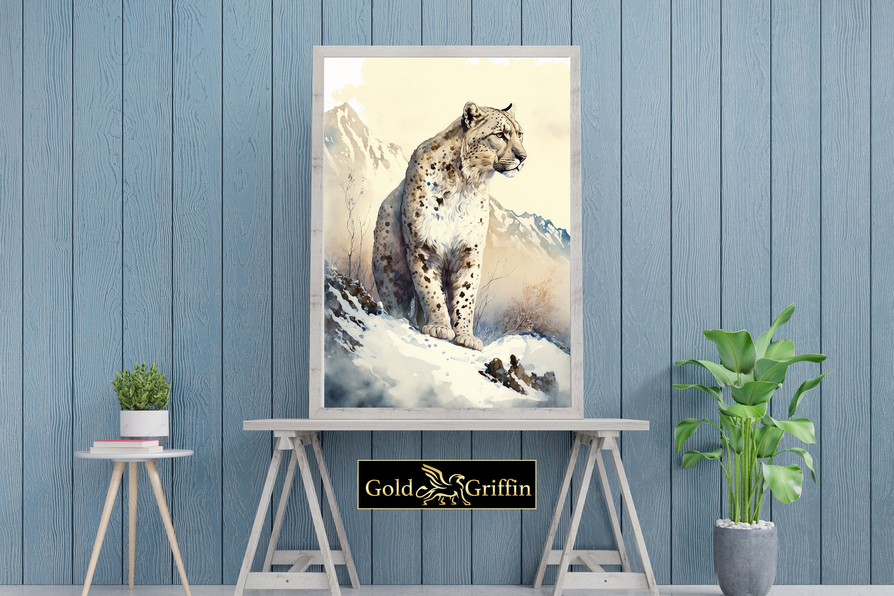 Snow Panther Art, Snow Panther Watercolor Painting Print, Printable ...