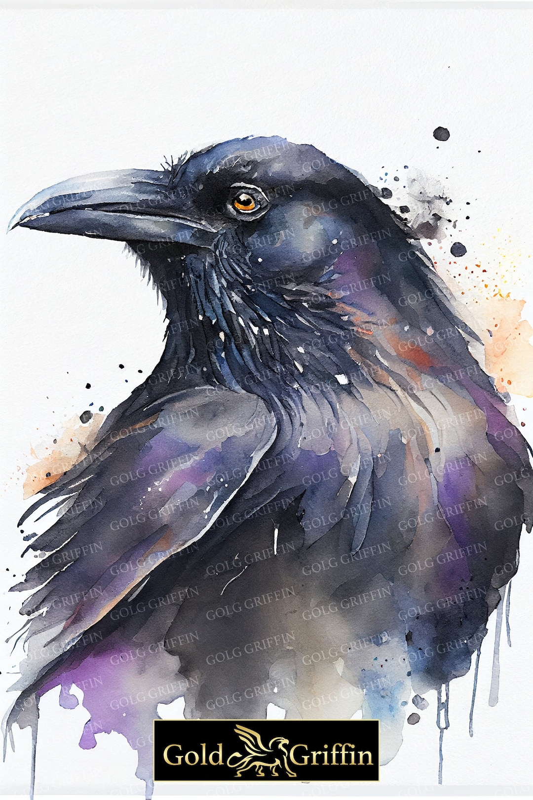 Printable Black Raven Art Print, Watercolor Black Raven Wall Art, Black ...