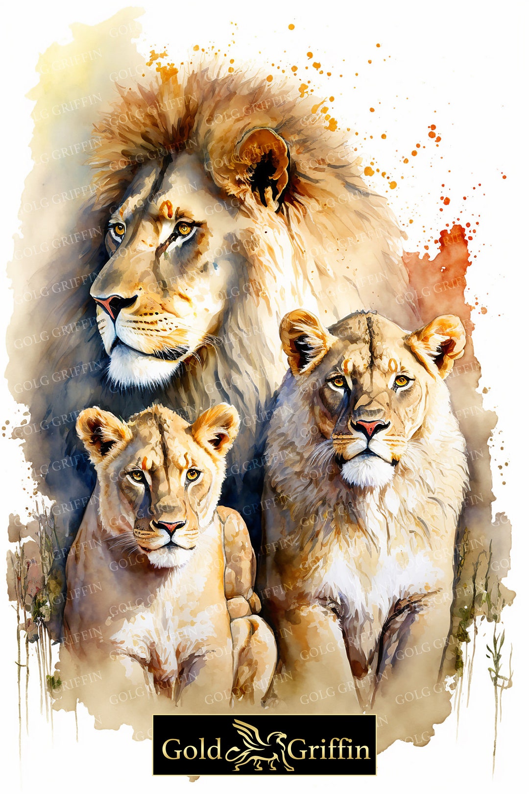 Lion Family Art Lion Watercolor Painting Print Printable - Etsy