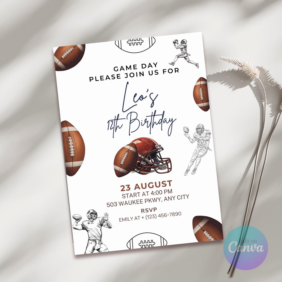 Printable Football Birthday Invitation Editable Sports Party Invite for ...