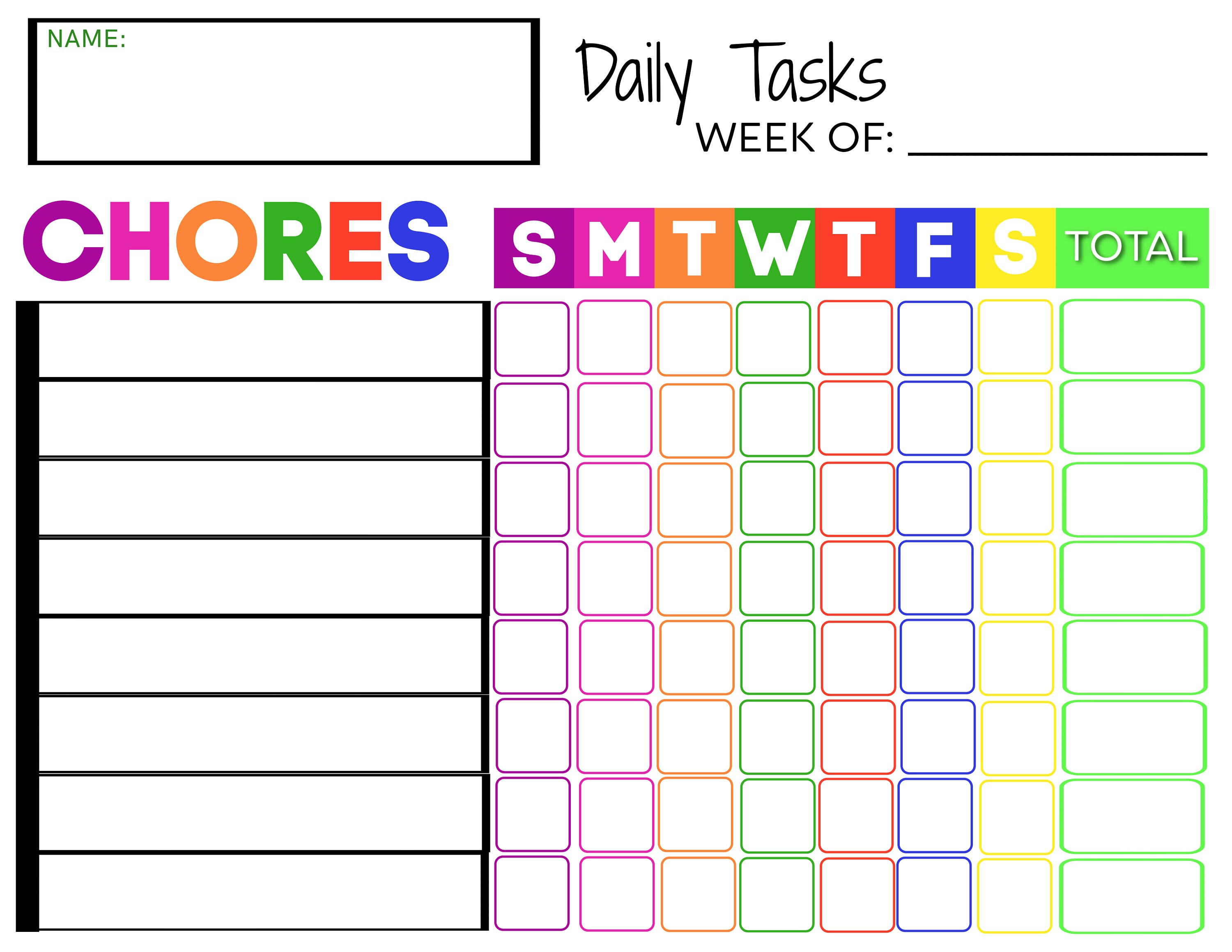 Chore Chart, Weekly Chore Chart, Blank Chore Chart, Daily Tasks Chore ...
