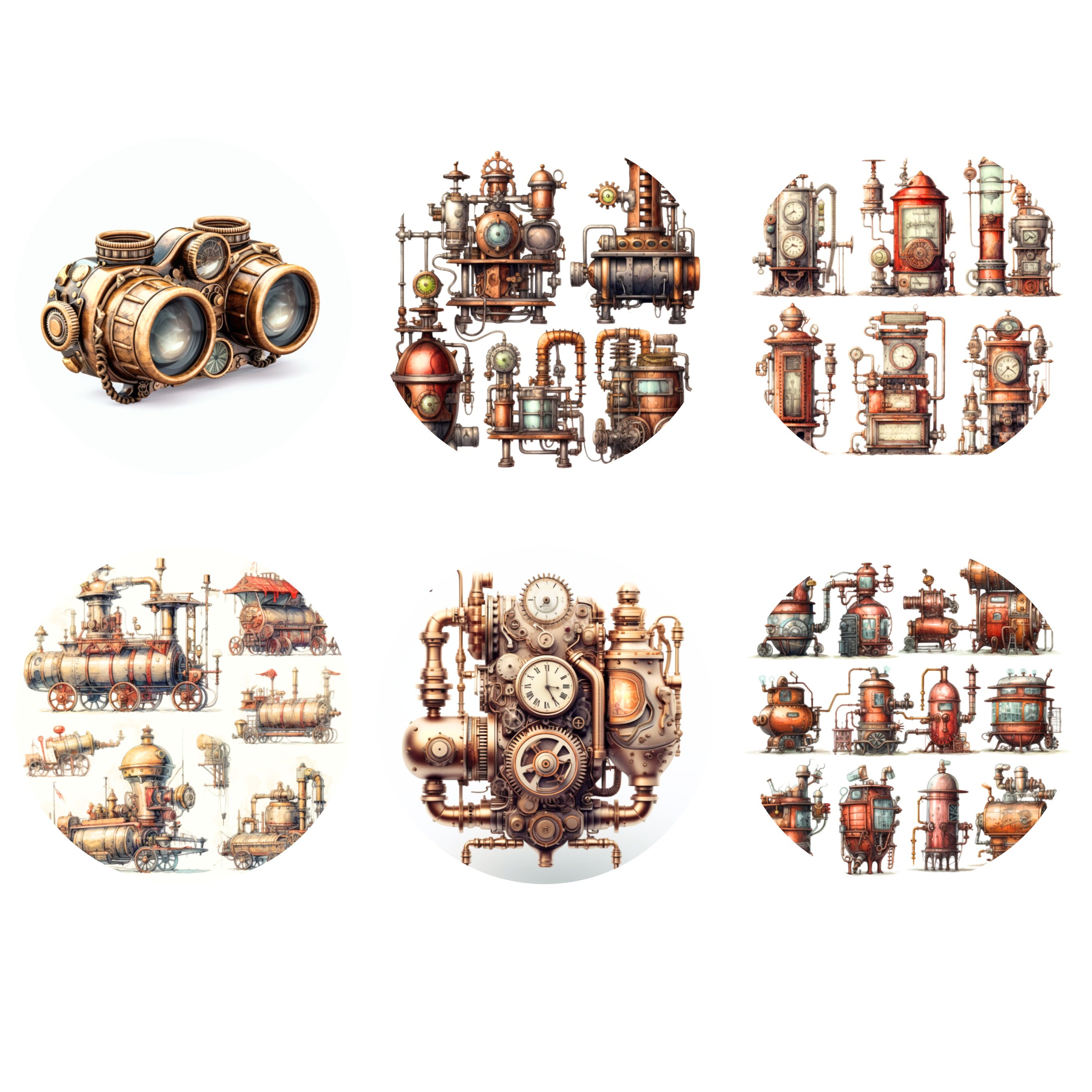 Steampunk Machines Style Art 20 X PNG Bundle Planners Stickers Digital ...