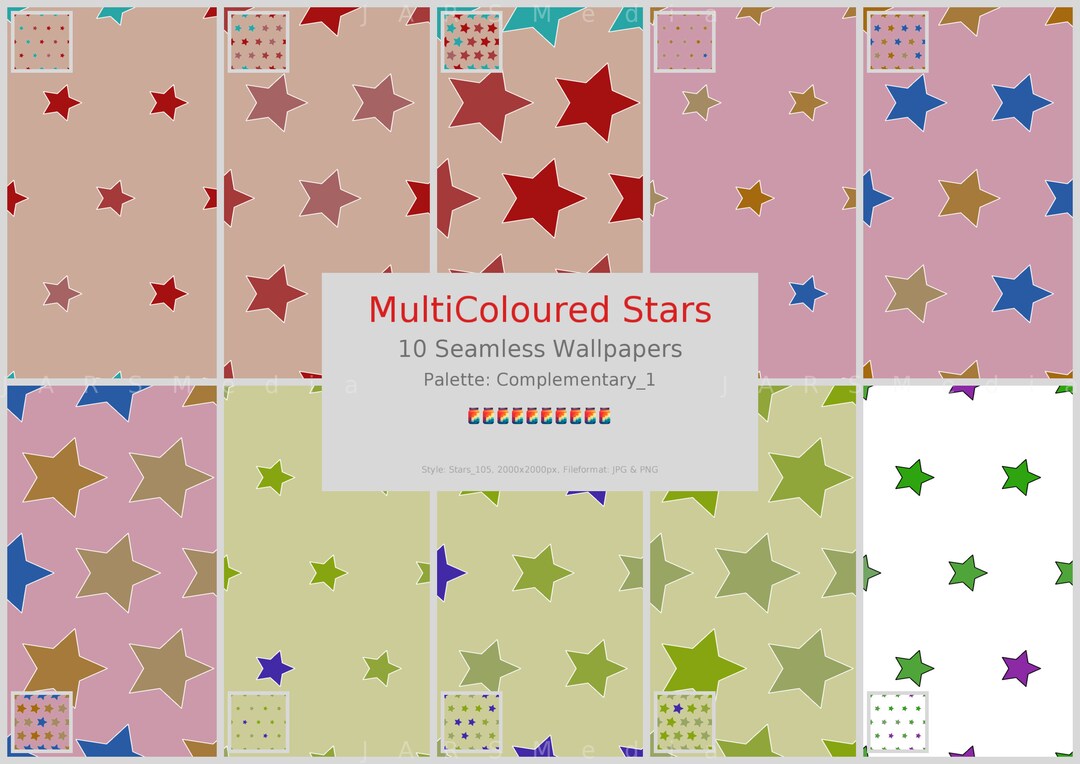 Stars Digital Seamless Wallpaper Pack - Featuring 5 Pointed Stars ...