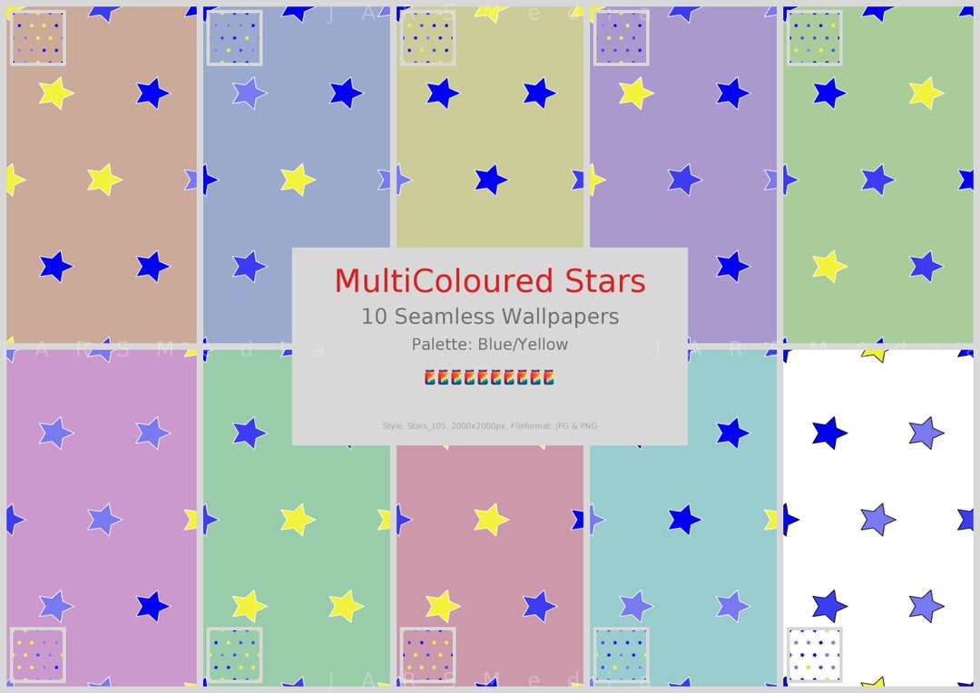 Stars Digital Seamless Wallpaper Pack - Featuring 5 Pointed Stars Blue ...