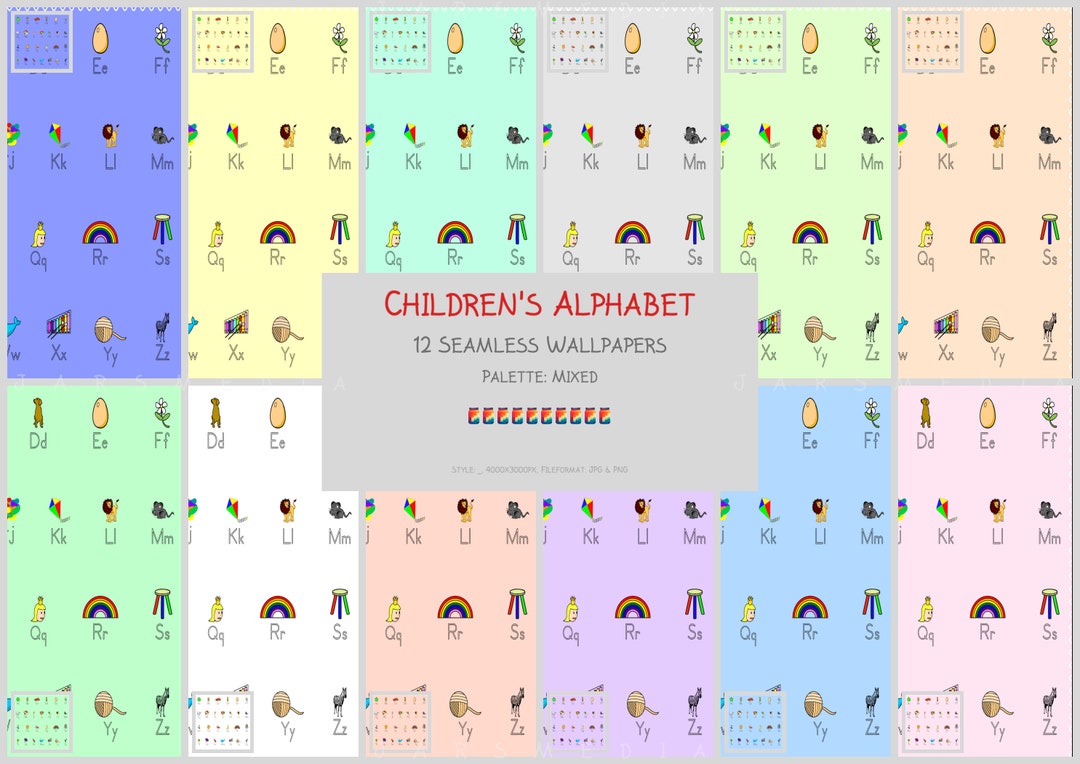 12 * Children's Alphabet Digital Seamless Wallpaper. Instant Download ...
