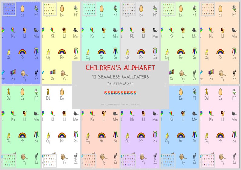 12 * Children's Alphabet Digital Seamless Wallpaper. Instant Download ...