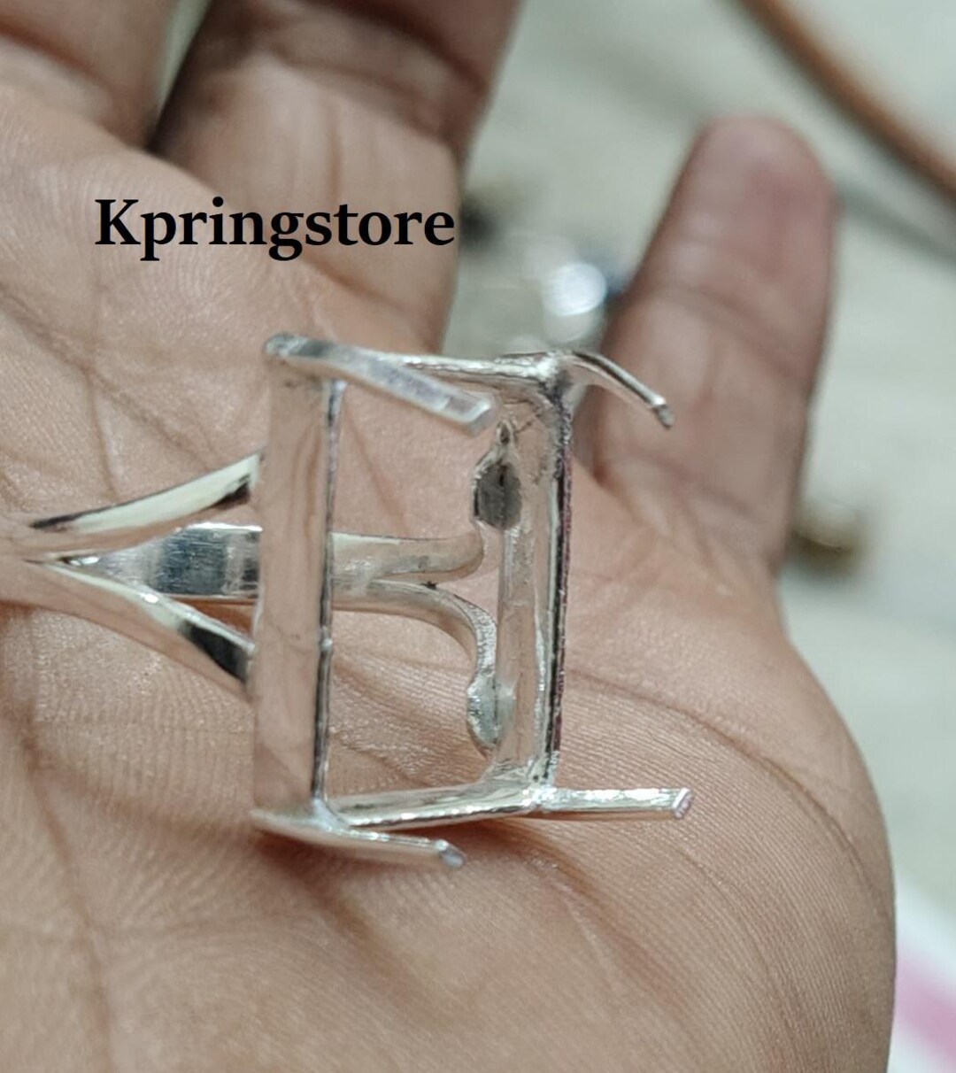 Boho Silver Rectangle Ring Setting: Prong Ring Blank for 7x9mm-15x20mm ...