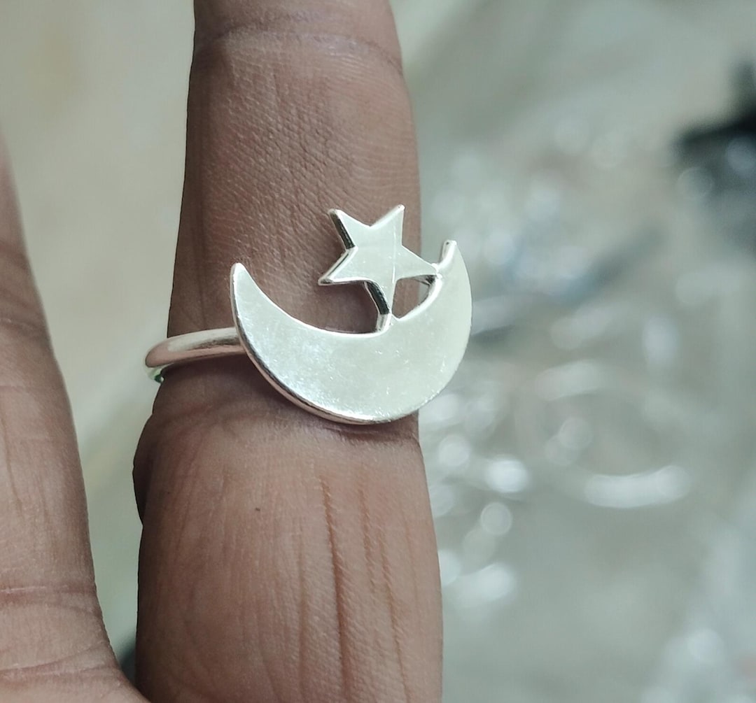 Moon Star Silver Ring: Celestial Religion Boho Style - Etsy