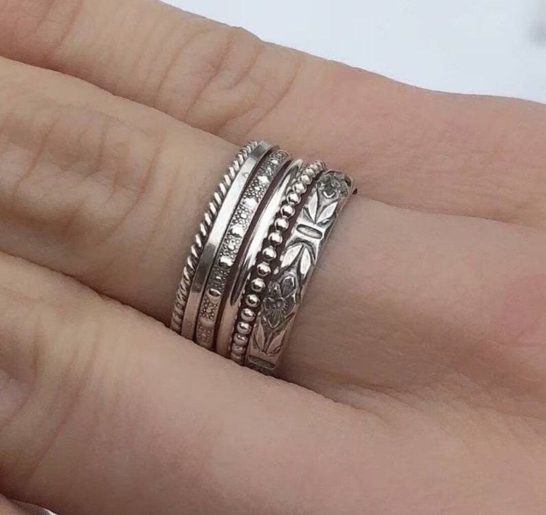 Set of 6 Sterling Silver Stacking Rings, Thin & Thick Rings, Assorted ...