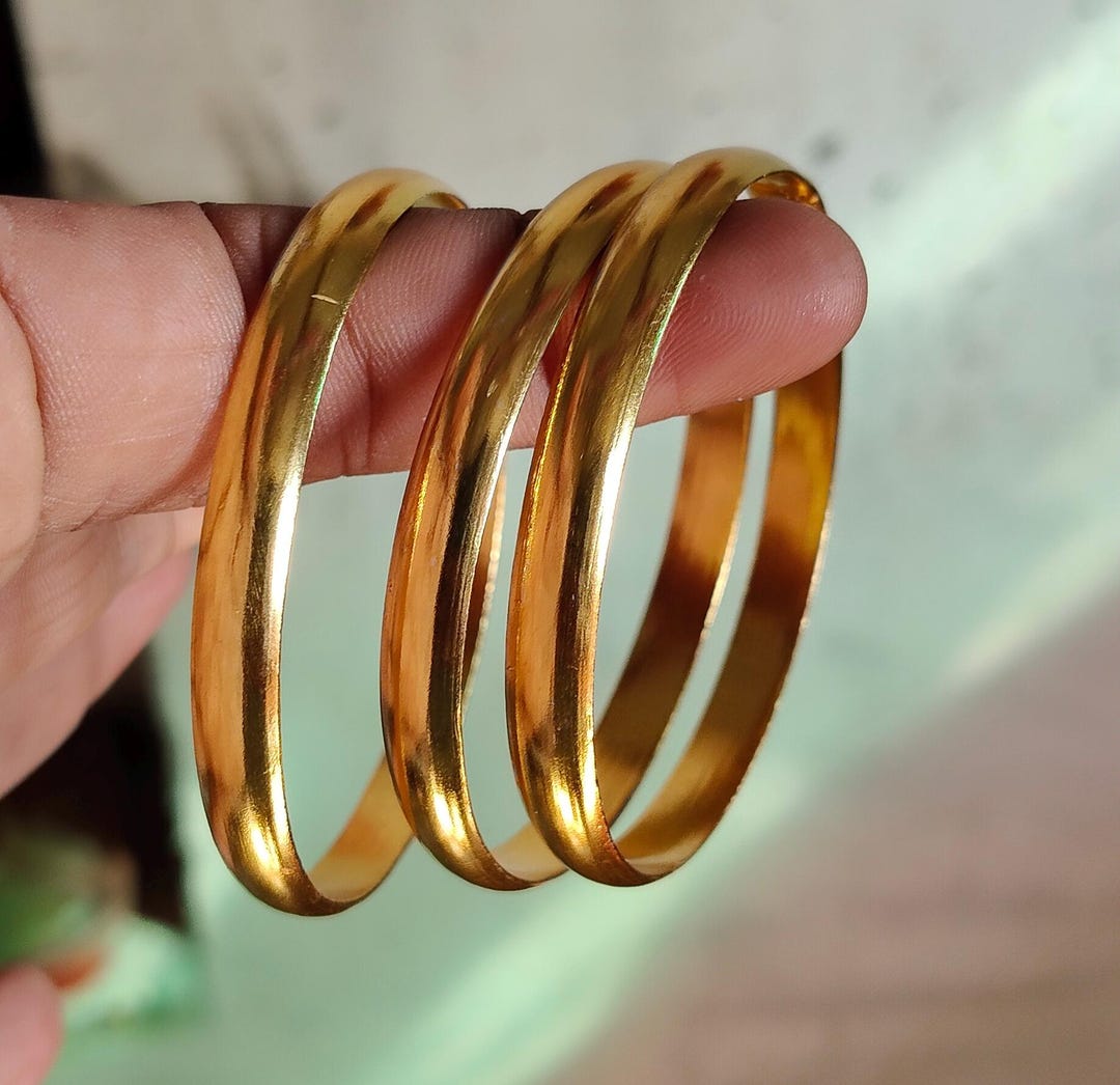 Custom 18k Gold Filled 3 Bangles: Stackable Bracelets Brass Bangle Set ...