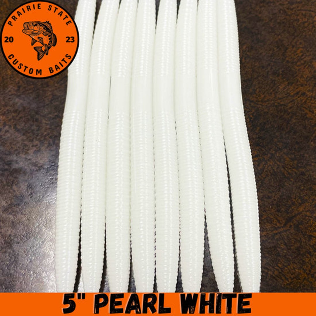 5 Pearl White Stick Worm, Soft Plastic Bait, Bass Fishing, Senko Style ...