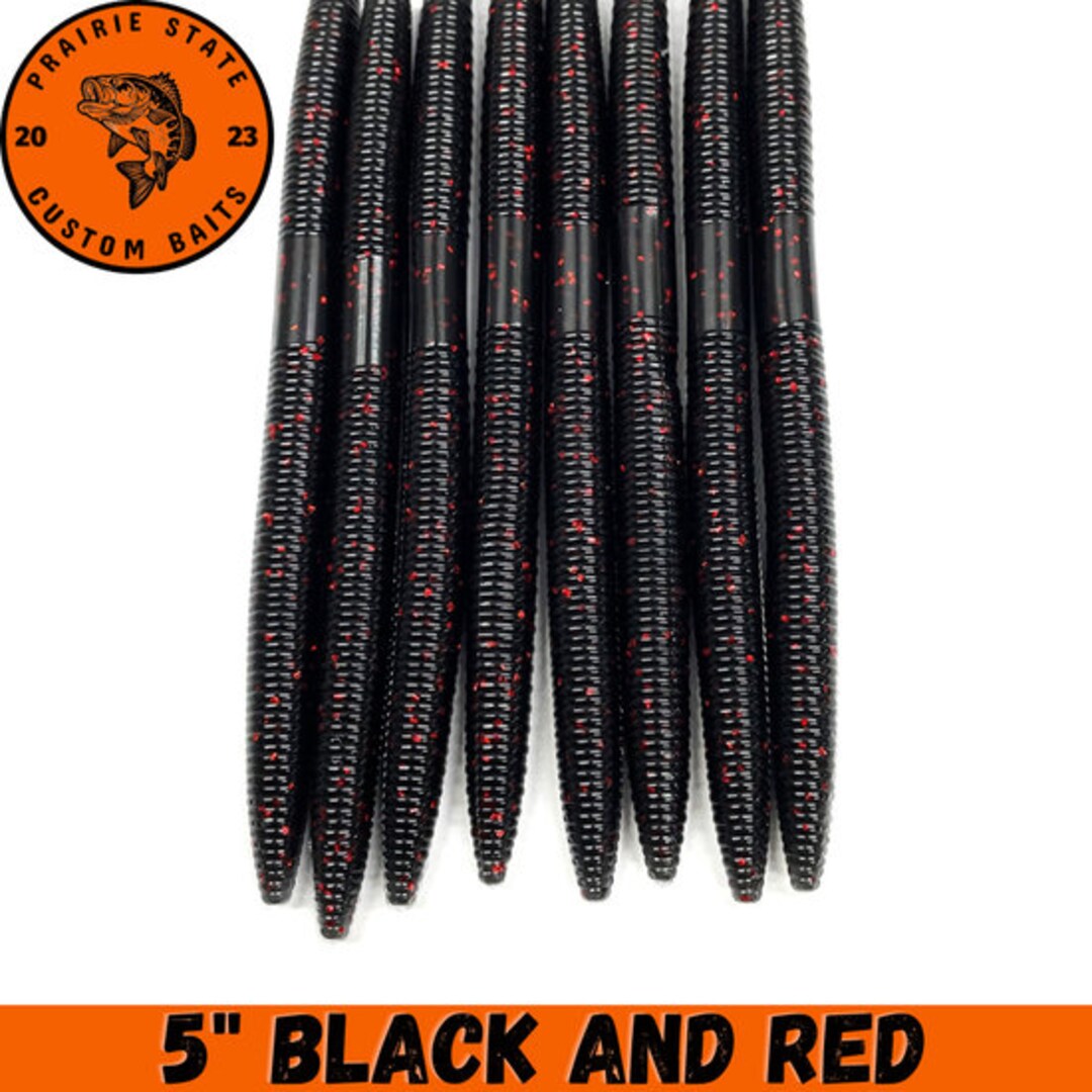 5 Black and Red Stick Worm, Soft Plastic Bait, Bass Fishing, Senko ...
